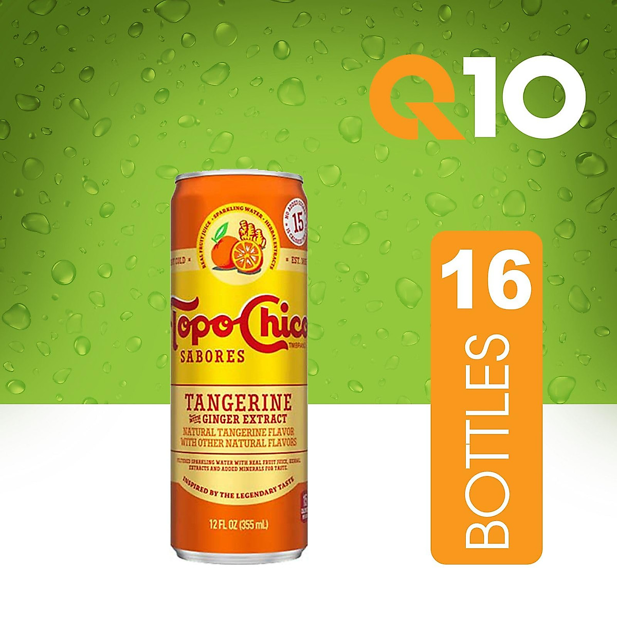 Topo Chico Sabores Box 16 Pack of Tangerine with Ginger 12 fl oz Each can+ 80 Disposable Food Grade Plastic Straws by QUALITATT 10 Brand