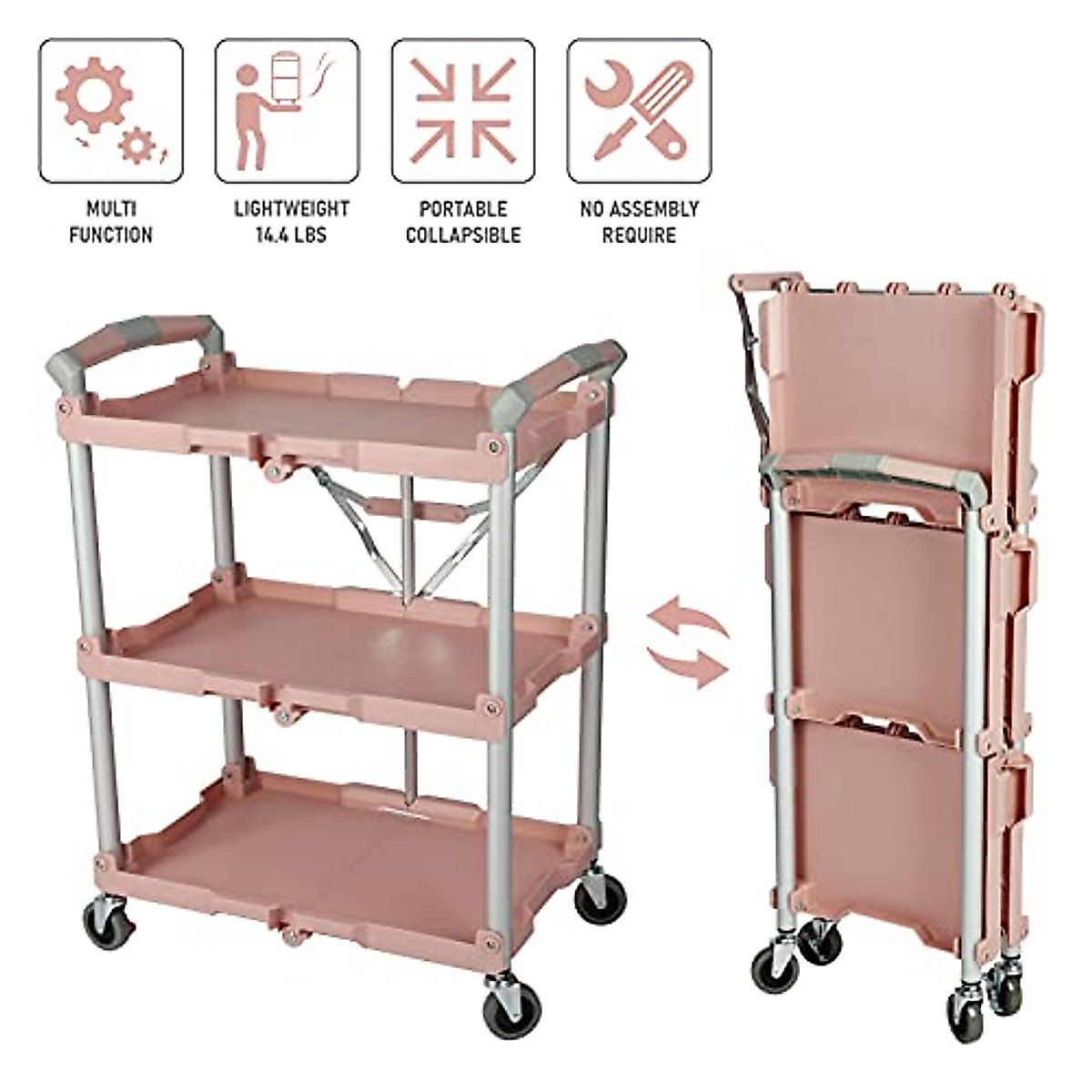 Olympia Tools 91-210 Pack-N-Roll 150 lbs Folding Collapsible Service Cart, Rose/Grey