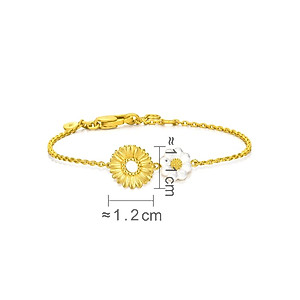 CHOW SANG SANG 999 24K Solid Gold Mother of Pearl Daisy Bracelet for Women 93268B | 7", (18 CM)