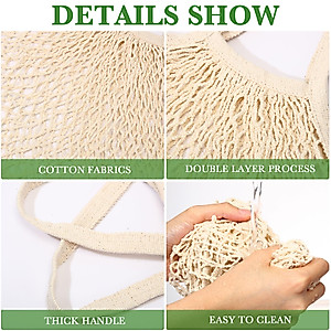 Woanger 24 Pcs Reusable Cotton Mesh Produce Shopping Bags Washable Grocery Bag Net Portable Fruit and Vegetable Bag Cotton String Bags Long Handle Net Tote Organizer (Short Handle)
