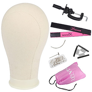 Leeven 21"-24" Canvas Wig Head Poly Manikin Head for Making Wigs Professional Mannequin Head with 20 Pcs T Pins and Clamp Stand 23 Inch