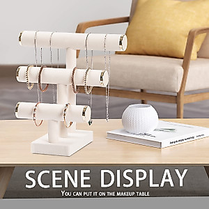 Pengup 3 Tier Bracelet Holder,Bracelet Display Stand with Metal Cap,Beige White Velvet Jewelry Organizer Displays for Necklace Scrunchies Watches Hair Ties.
