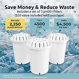 Invigorated Water pH Recharge 3F Countertop Alkaline Water Filter + PH001 3-Pack Replacement Water Filters Bundle