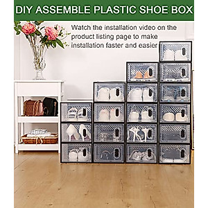 18 Pack Shoe Storage Boxes, Clear Plastic Stackable Shoe Boxes with Lids, Shoe Organizer Boxes for Closet,Space Saving Shoe Holder Sneaker Display Case, Shoe Containers Bins Boot Sneaker Storage Box
