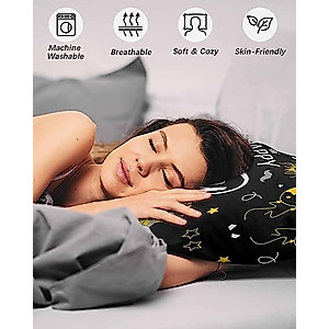 Edwiinsa Happy Birthday Pillow Covers Standard Size Set of 2 20x26 Bed Pillow, Yellow Cake Birthday Gifts Balloon Black Plush Soft Comfort for Hair/Skin Cooling Pillowcases with Envelop Closure