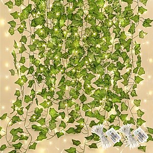 COCOBOO 168Ft 24 Pack Fake Vines with Lights, Ivy Garland Fake Leaves with 200 LED Srting Light, Green Hanging Vines for Bedroom Room Home Garden Wedding Wall Aesthetic Decor