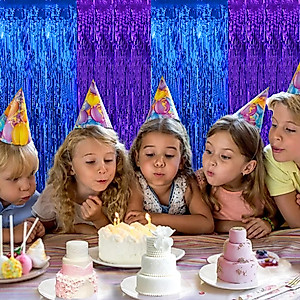 BEISHIDA 2Pcs Blue Purple Door Streamer Light Blue Purple Backdrop Foil Fringe Tinsel Boy Curtains Backdrops for Birthday Baby Shower Gender Reveal Party Decoration (3.28 ft x 6.56 ft)