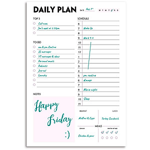 Daily Planner Notepad - A5 Calendar, Scheduler, Organizer with Priority, To Do List, Appointments, Notes, Meals and Water Intake Tracker, 50 Undated Tear-Off Sheets Planning Pad, 5.8"x8.25"