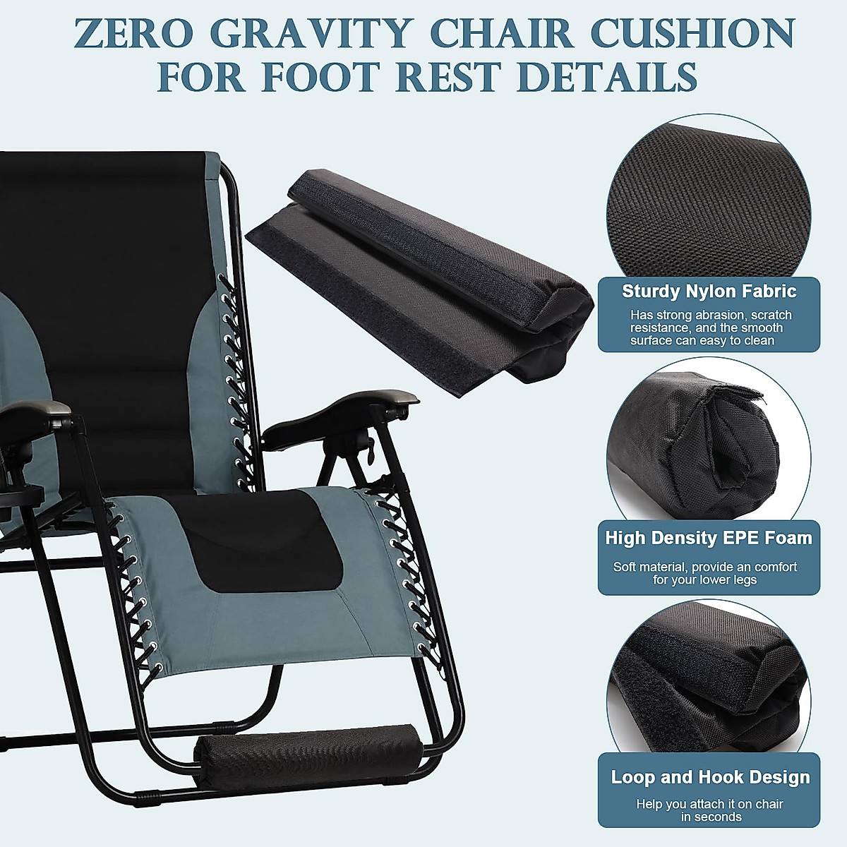 Zero Gravity Chair Cushion for Foot Rest, COITEK Long 15.9in Chair Footrest Cushion for Universal Folding Reclining Patio Chairs Outdoor Patio Lawn Camping Use