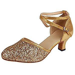 Andux Women's Ballroom Leather Dancing Shoes for Latin Chacha Samba Modern Jazz 3.5cm Heel LDWX-01 (42, Gold)