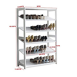 Kings Brand Furniture - Amite 5 Tier Freestanding Wood Shoe Rack Storage Organizer, White