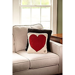 Chandler 4 Corners Artist-Designed Red Heart Hand-Hooked Wool Decorative Throw Pillow (14” x 14”) Valentine's Day Pillow for Couches & Beds - Low Maintenance - Pillow for Anniversary & Weddings