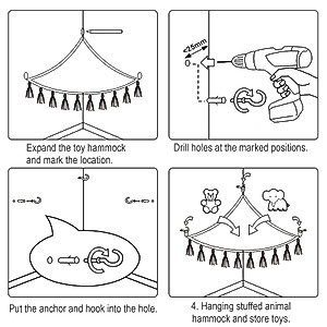 TATUFY Stuffed Animal Net or Hammock with LED Light, 55*41*41'' Plush Toys Hanging Corner Net, Handmade Boho Toys Storage Hammock Holder with Wood Beads, Tassels, Hooks (White)