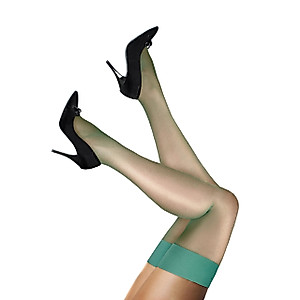 Benefeet Shiny Lace Thigh High Stockings for Women - Green Shimmer Sheer Mesh Opaque Tights