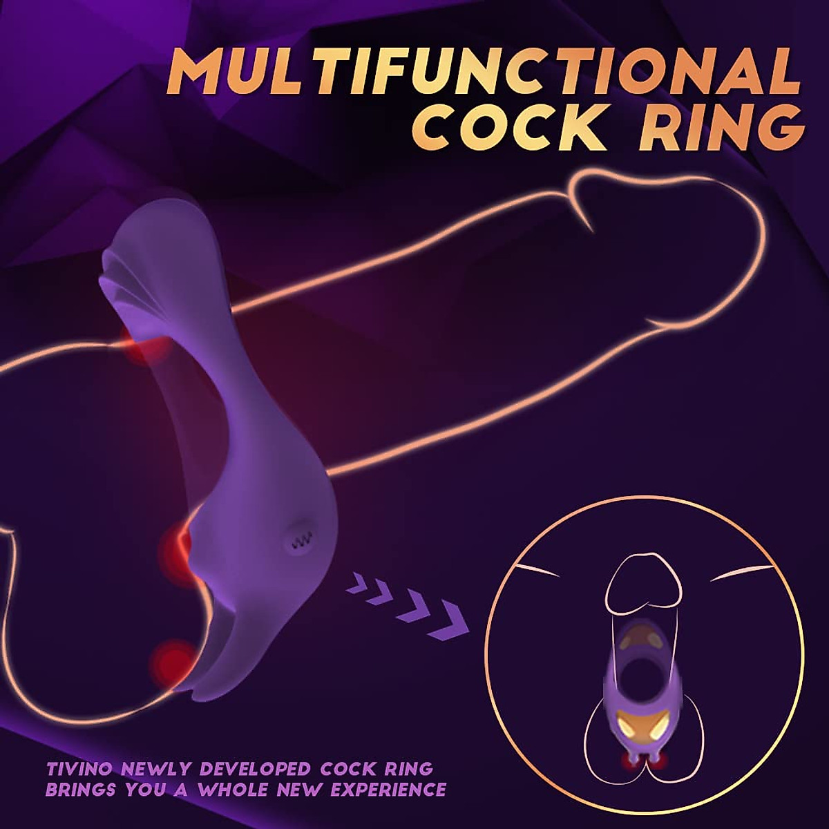 Vibrating Cock Ring with Rabbit Design, Rechargeable Penis Ring Vibrator with 9 Vibration Modes, TIVINO Silicone Male Sex Toy for Man and Couple Play