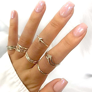 Long tiantian Sterling Silver Stackable Rings for Women Non Tarnish Trendy Stacking Rings Sets Vintage Knuckle Rings Stocking Stuffers for Christmas Gifts