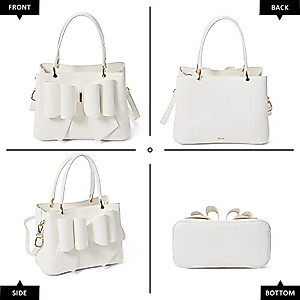 Like Dreams Women Jenna Elegant Bow Triple Compartment Vegan Leather Fashionable Satchel Handbag (White)