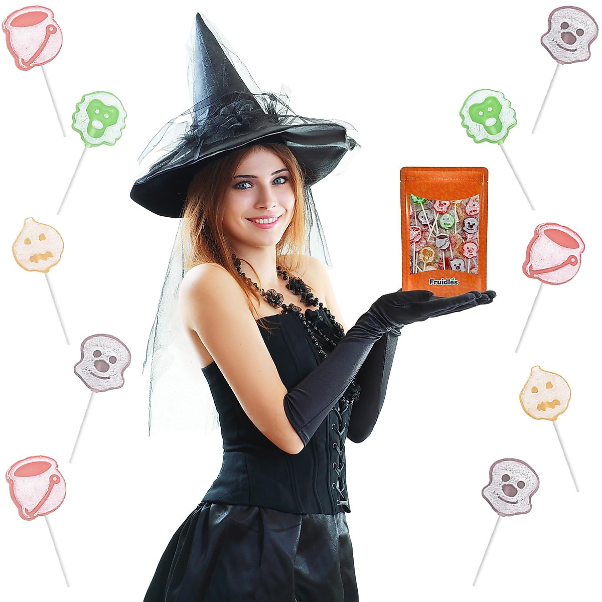 Fruidles Halloween Ghost Tattoo Lollipop Suckers Candy, Great for Goody Party Bag Fillers, Individually Wrapped (Half-Pound)