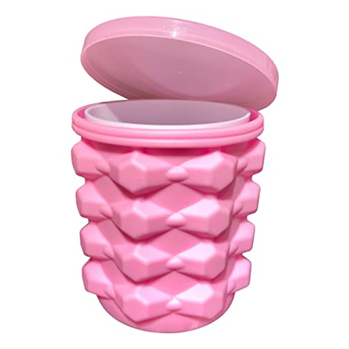 The Ultimate Mini Ice Cube Maker Pink Silicone Bucket Ice Mold and Storage Bin, Portable 2 in 1 Ice Cube Maker, Small Ice Container Makes Frozen Ice Cubes, Craft Ice, Closed Ice Cube Tray, Round