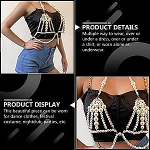Happyyami Faux Pearl Body Chain Bikini Body Chain Crystal Bra Imitation Pearl Bikini Chain Under Outfit Bra Summer Bikini Women Body Chain Bra Body Lingerie Accessory Body Jewelry Accessory
