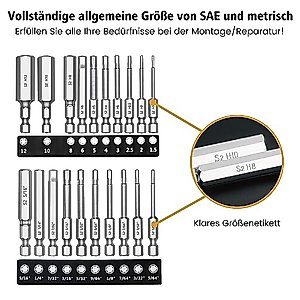 MulWark Hex Head Allen Wrench Drill Bit Set 20PC (10pc Metric & 10pc SAE), 2.3" Long 1/4" Diameter Quick Release Shank Magnetic Screwdriver Bit Set for Assembling Furniture