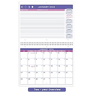2024 Calendar - 2024 Wall Calendar, JAN. 2024 - DEC. 2024, 11" x 8.5", 12 Monthly Calendar 2024 with Twin-Wire Binding + Hanging Hook + Unuled Blocks with Julian Dates - Purple