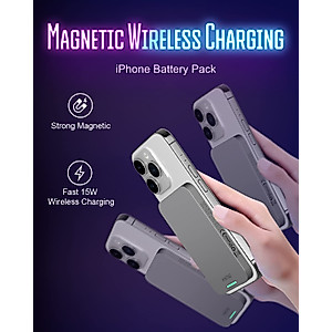 HINOVO 5000mAh Magnetic Wireless Power Bank, Transparent Portable Charger iPhone, Ultra Slim Battery Pack for Magsafe, Wireless Charger with 20W PD Fast Charge for iPhone 16/15/14/13/12 Series