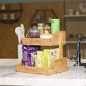 Lunavita 2 Tier Bamboo Fruit Basket, Fruit Stand, Large Fruit Vegetable Storage for Kitchen Countertop,Fruit Holder for Vegetables, Bread,Drinks, Snack Storage and Display