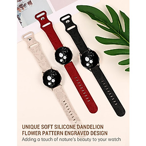 W-RARA 3 Pack Floral Engraved Band Compatible with Samsung Galaxy Watch 6/5/4/Active 2 40mm 44mm/Watch 5 Pro 45mm/Watch 6 Classic/Watch 3 41mm Women, 20mm Cute Soft Silicone Flower Pattern Sport Strap