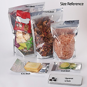 Tecbeauty 100Pcs Stand Up Pouches, Resealable Bags with Window, Plastic Ziplock Coffee Bag, Food Storage Snack Treat Bag, 7.9 x 11.8 inch