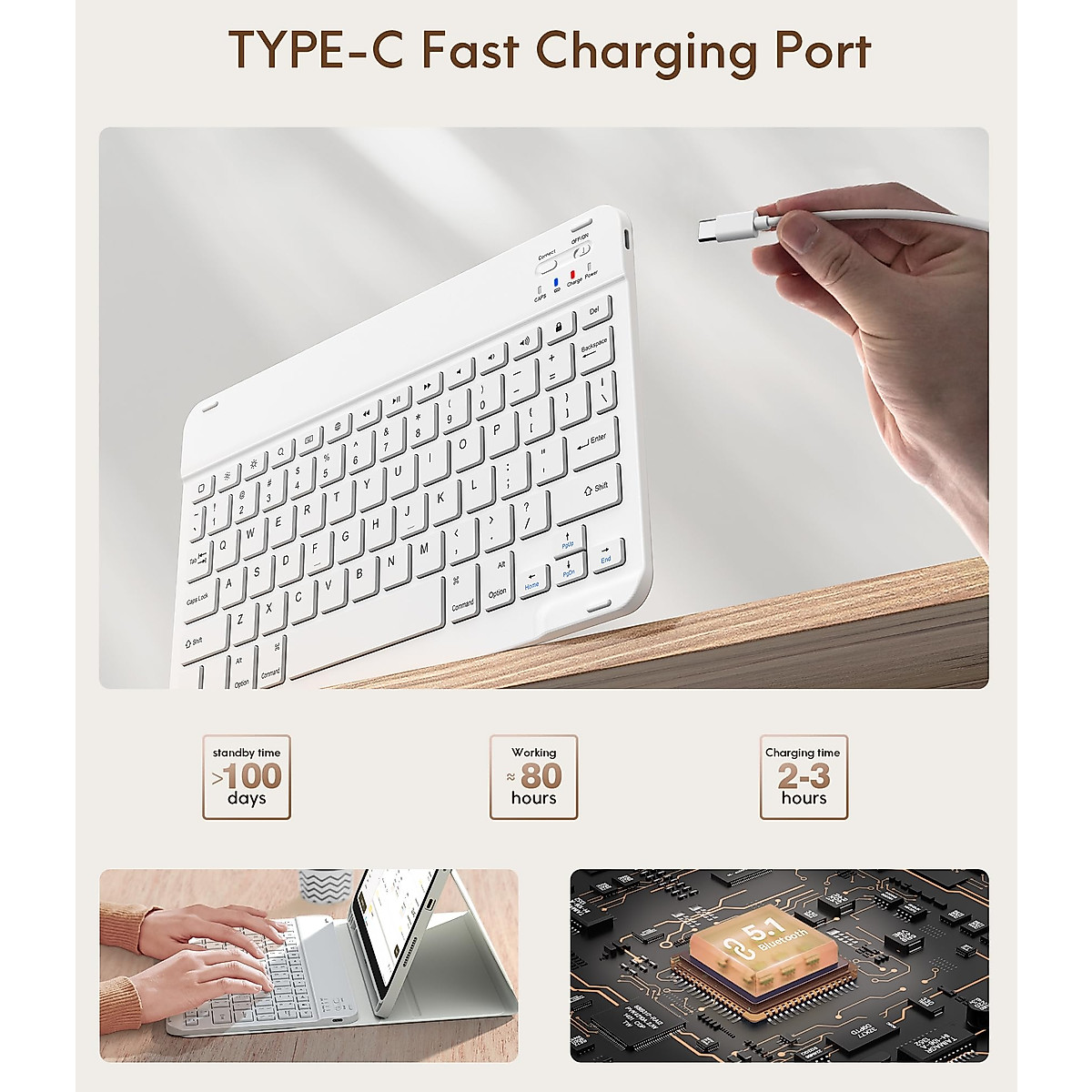 CHESONA Keyboard Case for iPad 10th Generation 10.9-inch 2022, Detachable Bluetooth Keyboard, Stand Folio Keyboard Cover with Pencil Holder, Rechargeable Keyboard for iPad 10th Gen 2022 (White)