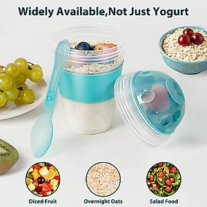 Freshmage Yogurt Parfait Cups with Lids, 2 Pack 20 oz Reusable Overnight Oats Containers with Lids, Topping Compartment & Spoon to Go for Breakfast Meal Prep, Portable & Lightweight (Blue&Green)