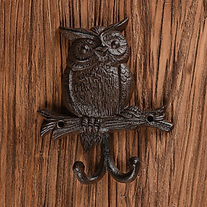 BRASSTAR Cast Iron Owl Molding Double Hook Wall Coat Hanging for Coats, Bags, Hats, Towels, Keys, Rustic Retro Home Decorative Gift TQGJPT489