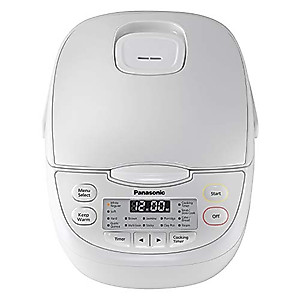 Panasonic 5 Cup (Uncooked) Rice Cooker with Pre-Programmed Cooking Options for Brown Rice, White Rice, and Porridge or Soup - 1.0 Liter - SR-CN108 (White)
