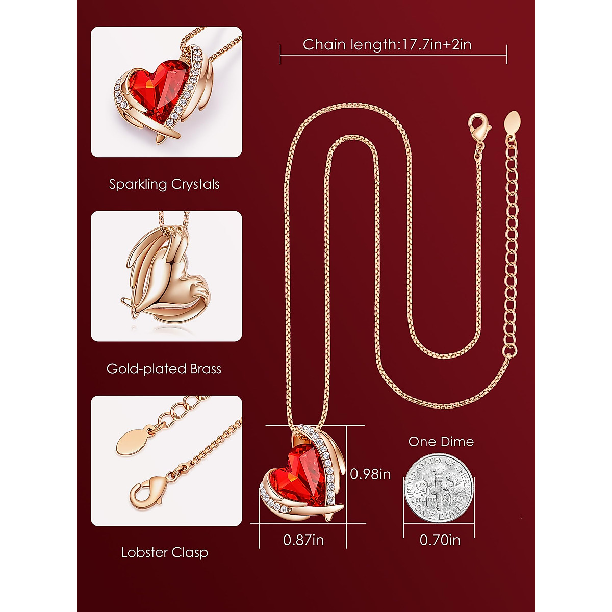 CDE Love Heart Pendant Necklaces for Women Silver Tone Rose Gold Tone Birthstone Christmas Jewelry Gifts for Women Birthday/Anniversary Day/Valentine's Day (Crystals, Rose Gold Plated-01 & 07-January & July Ruby Red Siam Garnet)