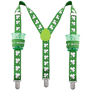 Man of Men St Patricks Day Suspenders Shot Glass Suspenders - St Patricks Day Accesories, Lucky Shot Glasses Suspenders with Clips