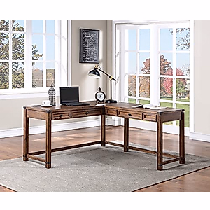 OSP Home Furnishings Baton Rouge Rustic L-Shape Office Desk with Power Port Drawer, Brushed Walnut Finish