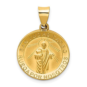 Jewelry Stores Network San Judas Tadeo Ruega Por Nosotros Spanish Words on Round Penny Size Medal Pendant in Real 14k Yellow Gold 19mm