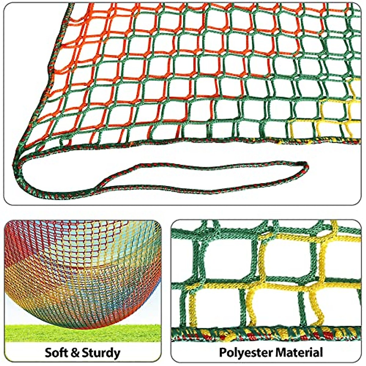 Toriexon Playground Safety Net 14.7' X 9.8', Double Layers Climbing Cargo Net for Kids, Multicolored Playground Net for Obstacle Training, Tree House, Back Yard etc.