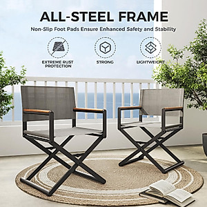 Grand patio Extra-Wide 2-Pack Directors Chairs, Folding Dining Chair Set of 2 with Sling, Woodgrain Armrests, Outdoor, Black
