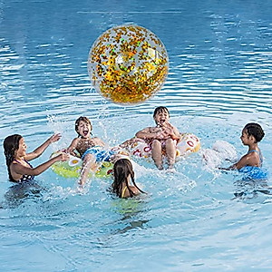 Transparent PVC Inflatable Beach Ball Elastic Beach Ball Confetti Ball Pool Beach Outdoor Toys, Girl Bath Toys Kiddie Pools Water Toys for Kids Beach Toys for Kids 8-10