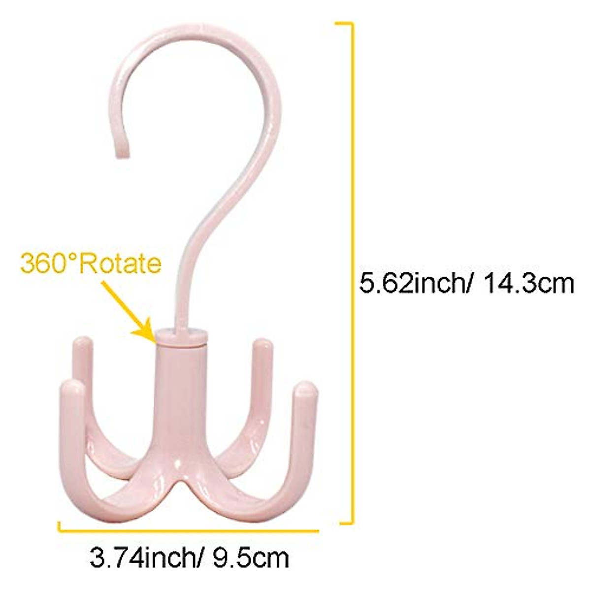 Closet Hanging Organizer Storage Purse Rack Handbag 360 Degree Rotating 4 Hooks for Belt Scarf Tie Rack Holder