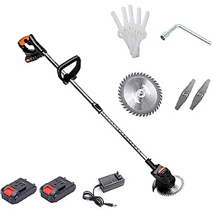 Handheld Electric Weeder, Battery Powered 24V Lightweight Cordless Weed Trimmer with Charger 3 Blades Multipurpose Home Lawn Mower