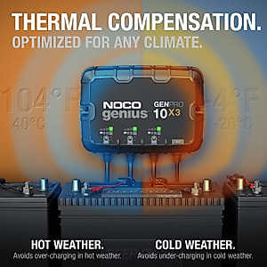 NOCO Genius GENPRO10X3, 3-Bank, 30A (10A/Bank) Smart Marine Battery Charger, 12V Waterproof Onboard Boat Charger, Battery Maintainer and Desulfator for AGM, Lithium (LiFePO4) and Deep-Cycle Batteries