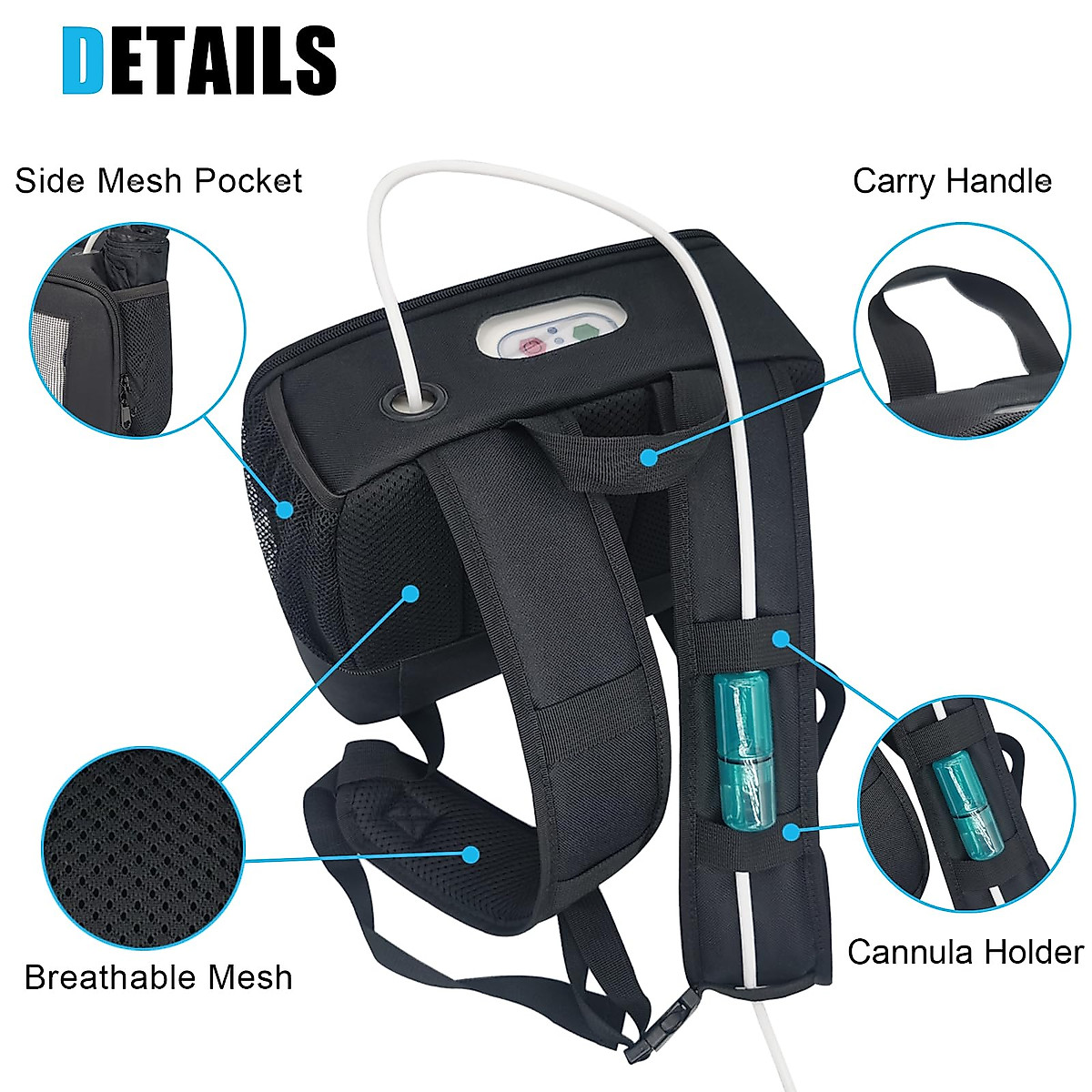 Jvnvlki Backpack for Portable Oxygen Concentrator 3L/Min, Adjustable Straps Multiful Pockets Storage Design, for 3L/Min Portable Oxygen Concentrator