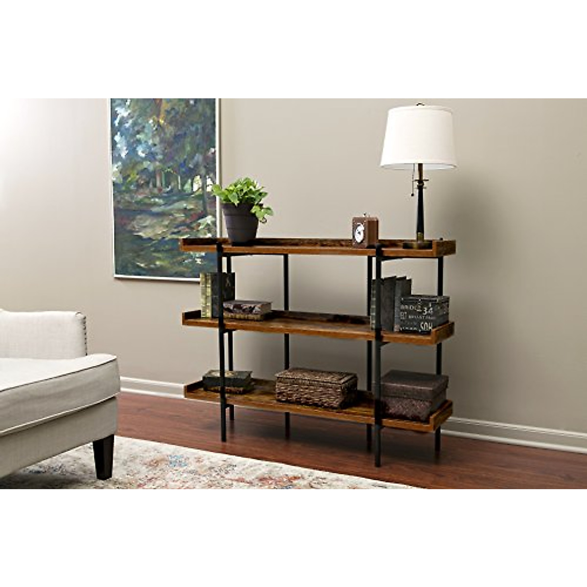 OneSpace Modern Wood and Steel 3-Shelf Display, Cherry
