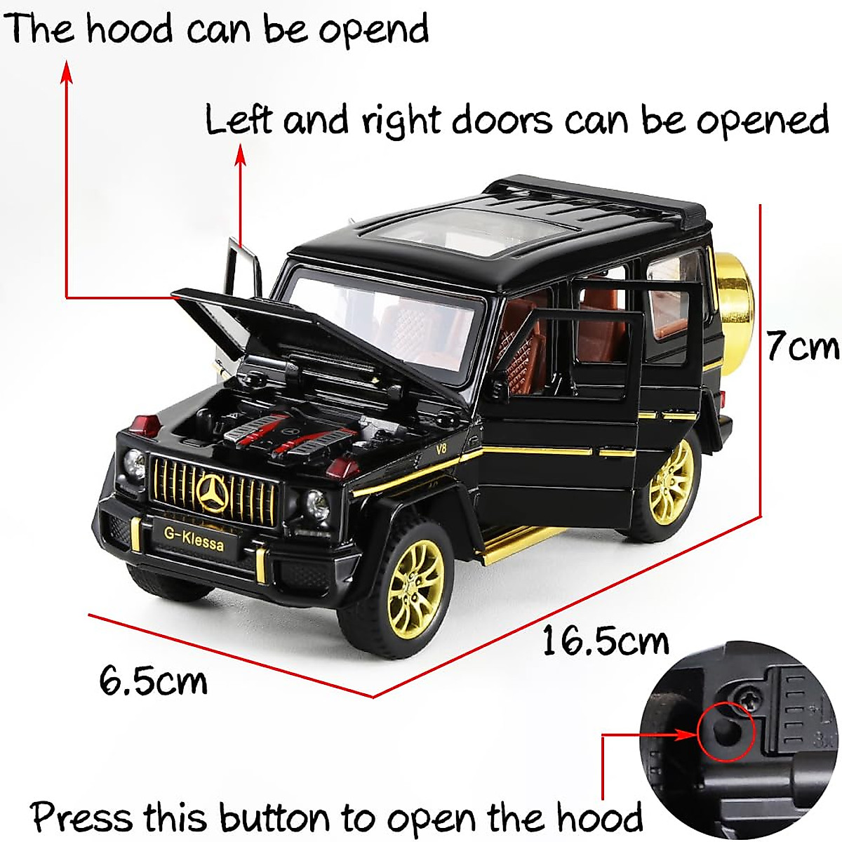 iLooboo Alloy Collectible Black Benz G63 AMG Toy Vehicle Pull Back Die-Cast Car Model with Lights and Sound