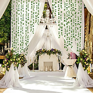 HOMOGA 12 Strands Artificial Ivy Leaf Plants Vine Hanging Garland Fake Foliage Flowers Home Kitchen Garden Office Wedding Wall Decor 84 Feet, Green