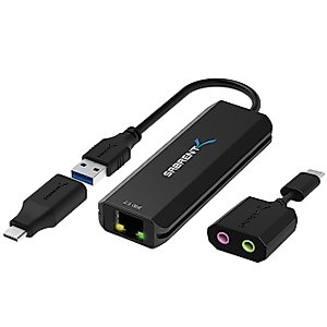 Sabrent USB Type-A or Type-C to 2.5 Gigabit Ethernet Adapter + USB Type-C External Stereo Sound Adapter