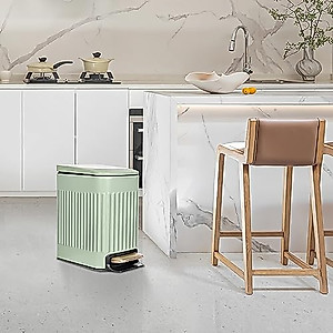 Trash Can 6 Liter/1.6 Gallon Stainless Steel with Step Pedal and Buffer Function Slim Rectangle Garbage Can Wastebasket Designed for Toilet, Kitchen, Office(Color:Green)